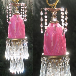 1 Vintage Rose Pink Lady Cupcake Glass Crystal Brass Swag Lamp ...
