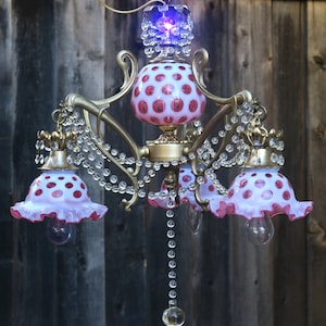 Fenton Opalescent Coin Dot Dining Room Lamp Vintage Brass Chandelier ...