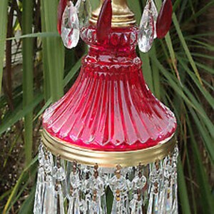 Vintage Ruby Red Lady Cupcake Glass Crystal Brass Swag Lamp Chandelier ...