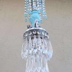 Mermaid Swag Lamp Chandelier Blue Glass Brass Silver Crystal Beads Sea ...
