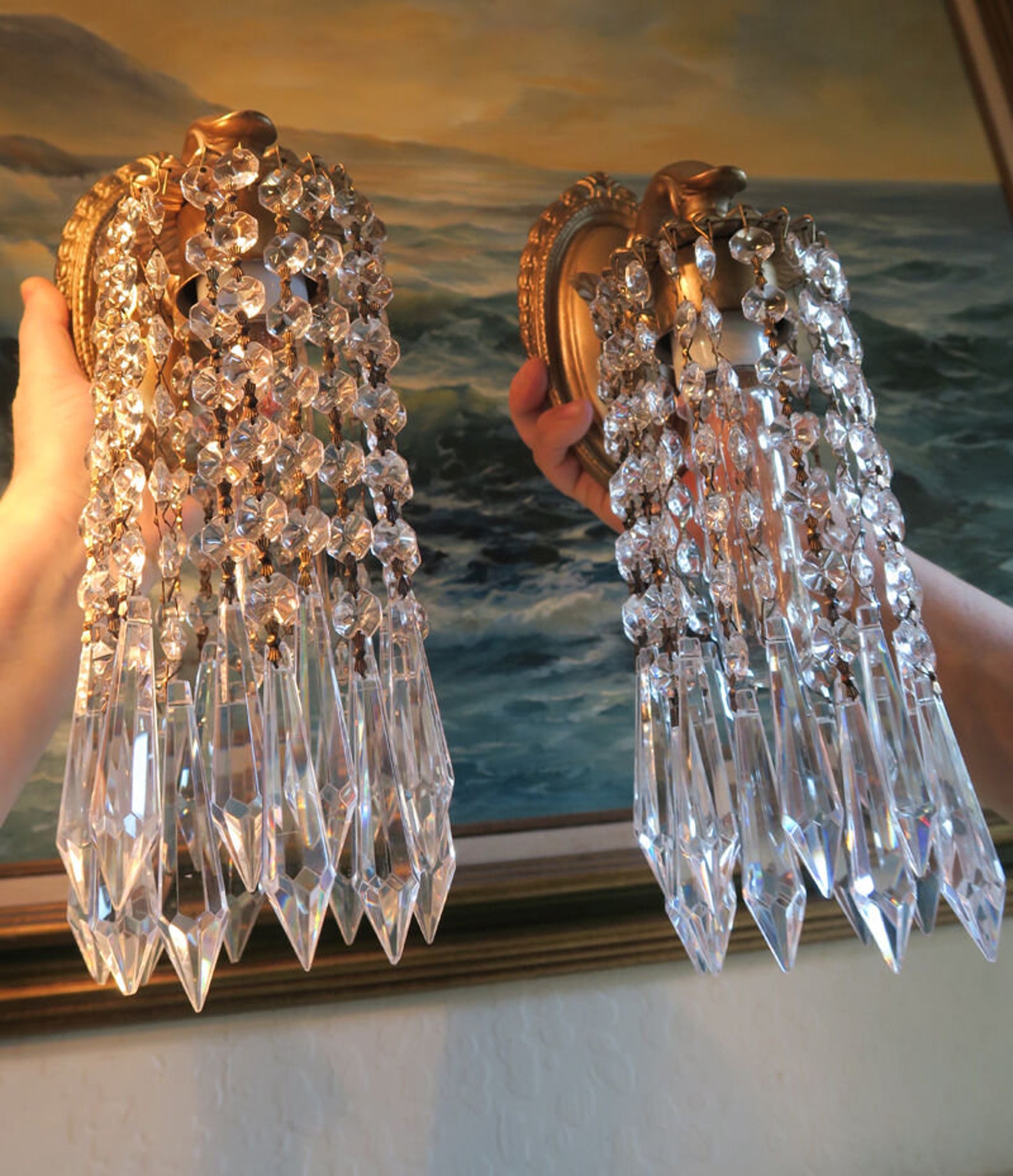 Pair Vintage Small Sconces French Brass Bronze Fountain - Etsy