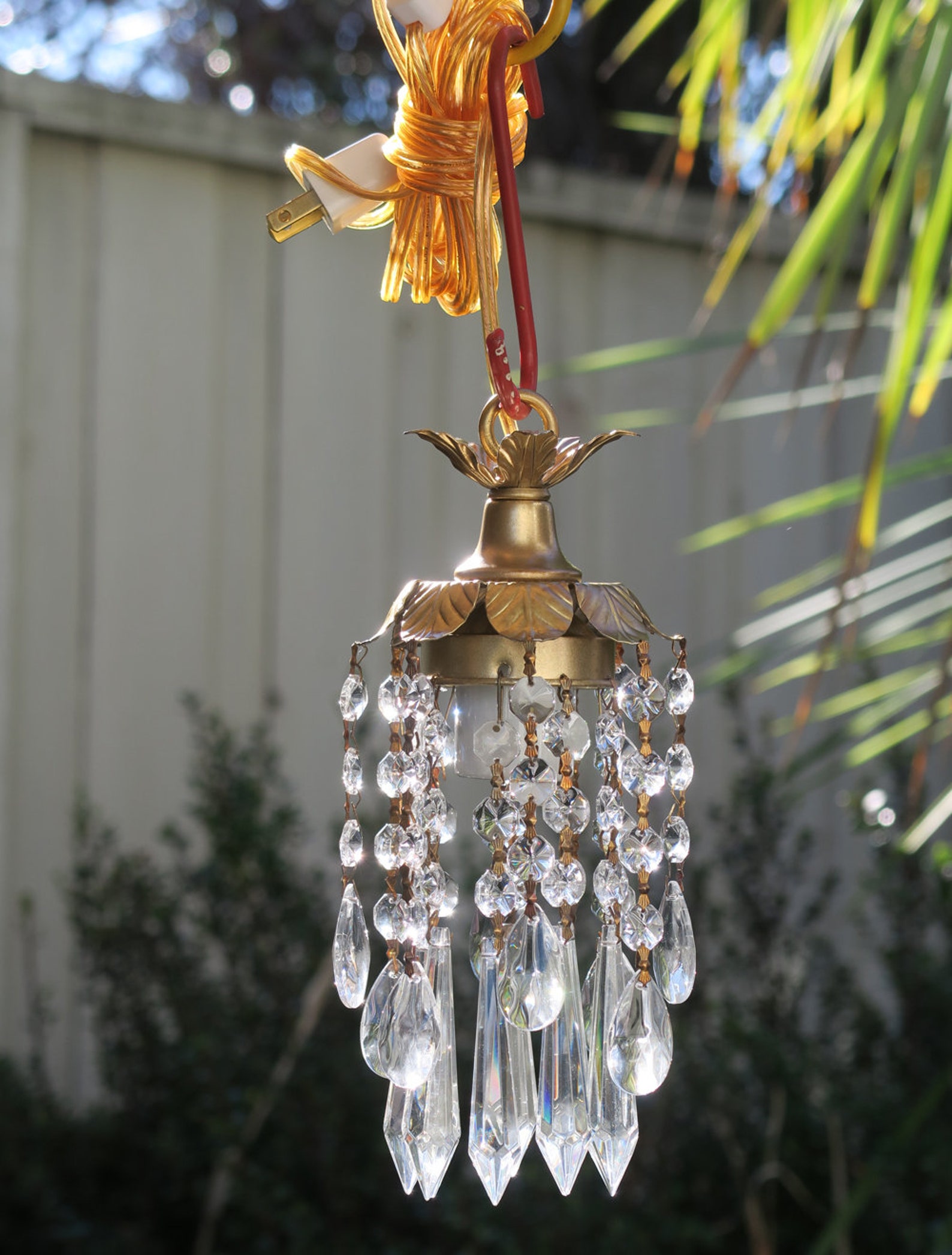 1 Hanging Lily Mini Lamp Chandelier Crystal Brass Tole | Etsy