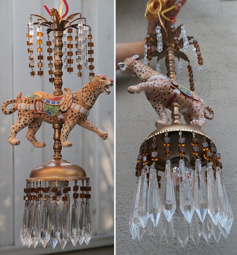 Porcelain Carousel Cheetah Lamp Swag Chandelier Vintage - Etsy
