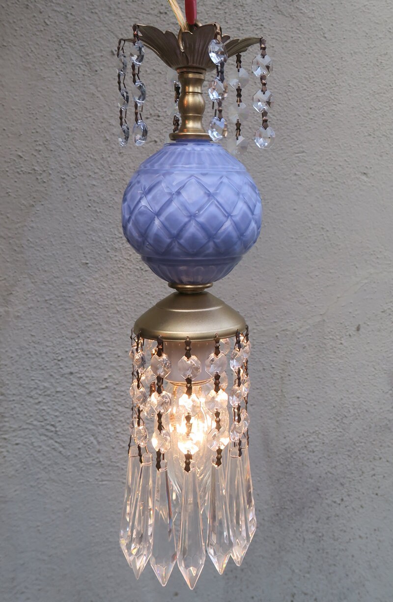 Vintage light purple lavender lilac glass Brass hanging SWAG | Etsy