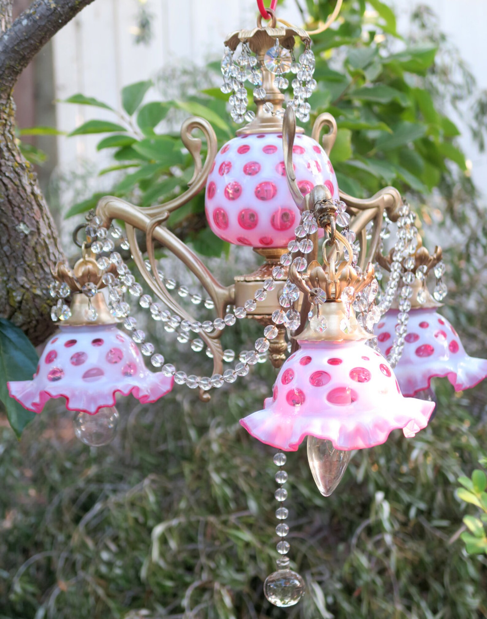 Fenton Opalescent Coin Dot Dining Room Lamp Vintage Brass | Etsy