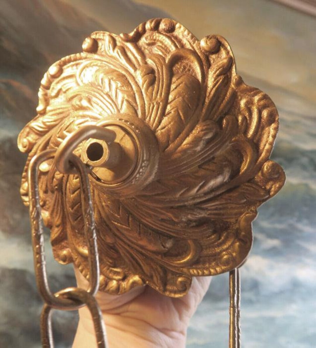 Vintage Cast Brass Bronze Ceiling Canopy Lamp Chandelier Part Baroque ...