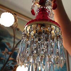 Vintage Ruby Red Lady Cupcake Glass Crystal Prisms Brass Swag Plugin ...