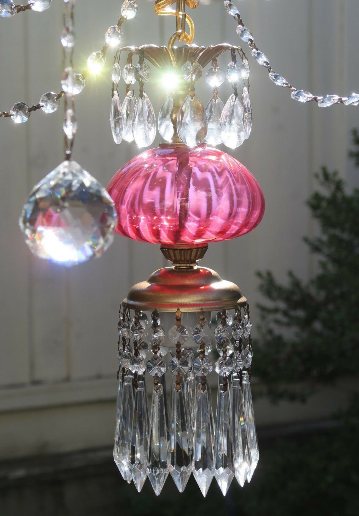 Fenton Chandelier Lamp 6 Lite Vintage SWIRL Cranberry Glass | Etsy