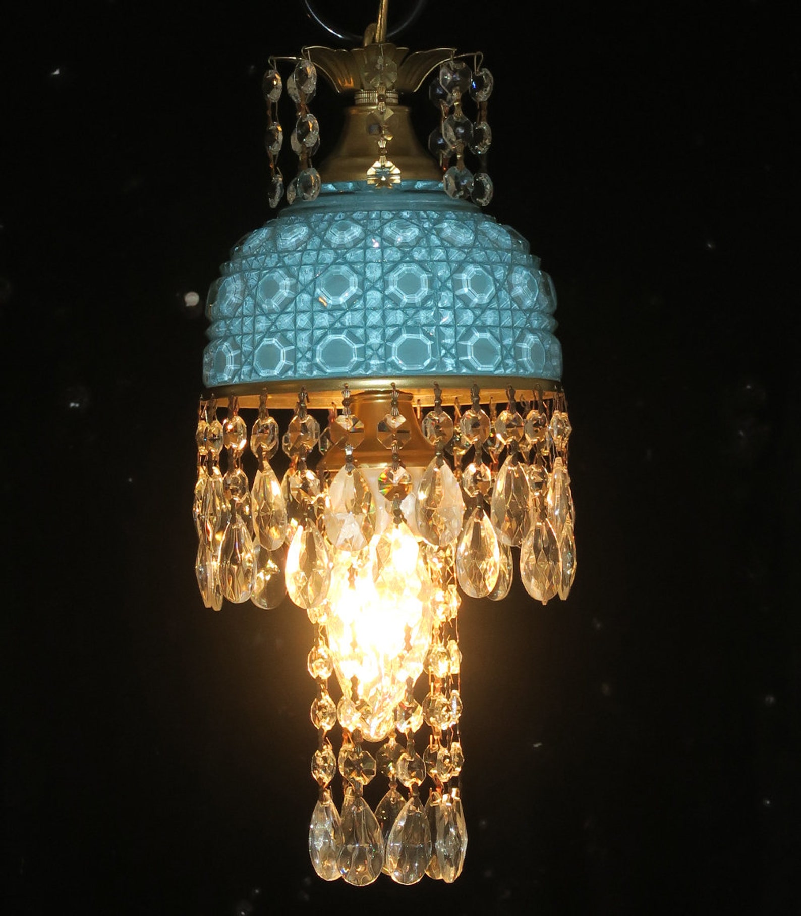 Vintage Aqua Blue Whimsical Nautical Pressed Glass Crystal Brass ...