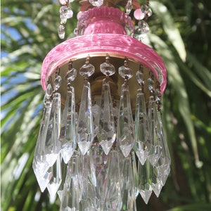 Vintage Rose Pink Lady Cupcake Glass Crystal Brass SWAG Lamp Chandelier ...
