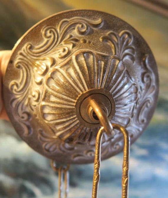 Vintage Shabby Brass Bronze Ceiling Canopy Chain Lamp… - Gem