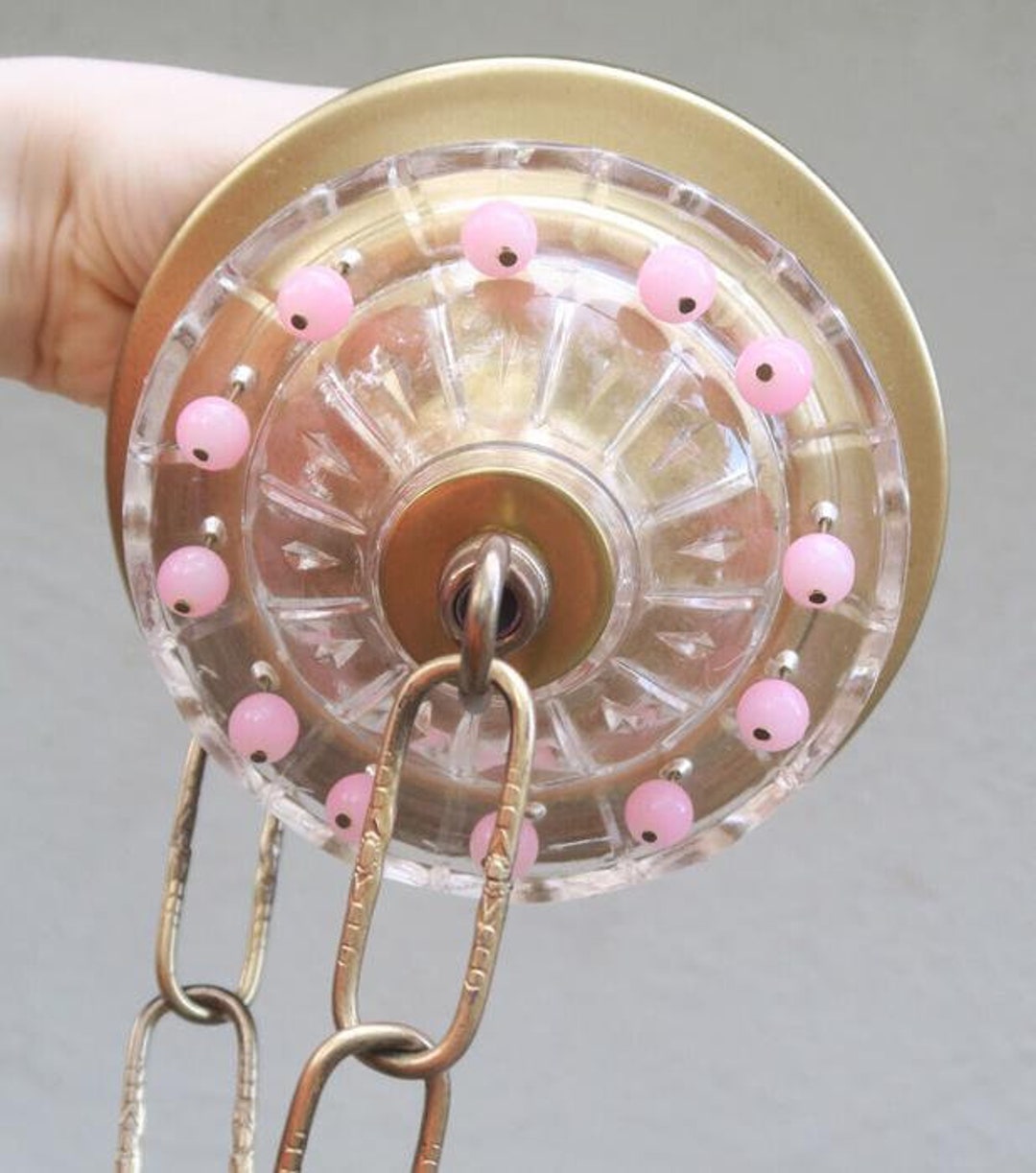 Beaded Brass Tole Ceiling Canopy Chandelier Cap Part Tropical Flamingo ...