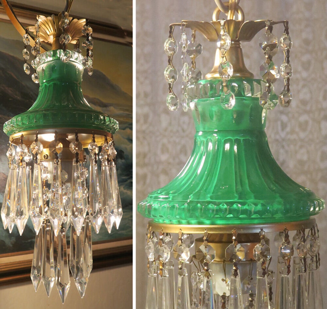 A Vintage Emerald Light Apple Green Lady Cupcake Glass Brass Ceiling ...