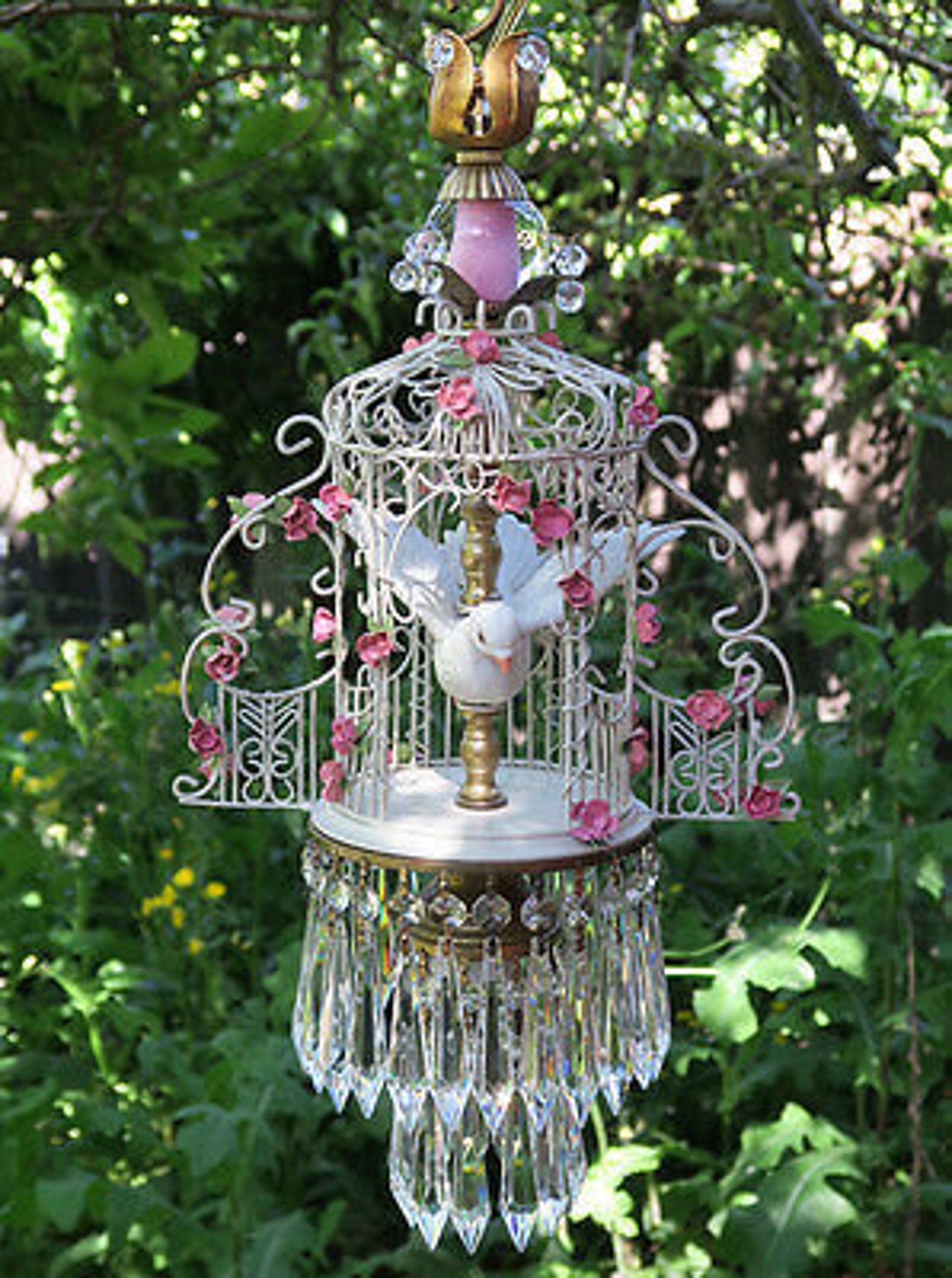 Wedding Porcelain Brass Tole Shabby Pink Puffy Roses Bird Cage - Etsy