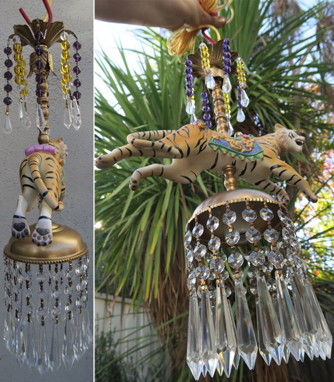 Porcelain Tiger Carousel Lamp Swag Chandelier Vintage Amethyst | Etsy