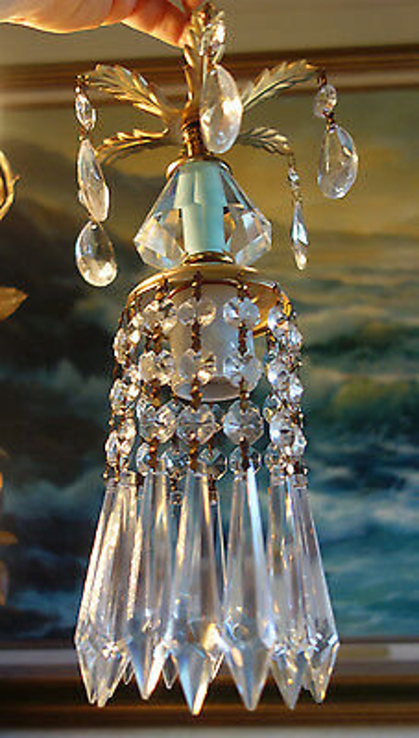 Vintage Mini Lamp Hanging Swag Plugin Chandelier Blue Crystal - Etsy
