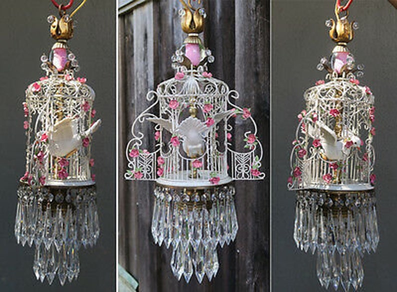 Wedding Porcelain Brass Tole Shabby Pink Puffy Roses Bird Cage - Etsy