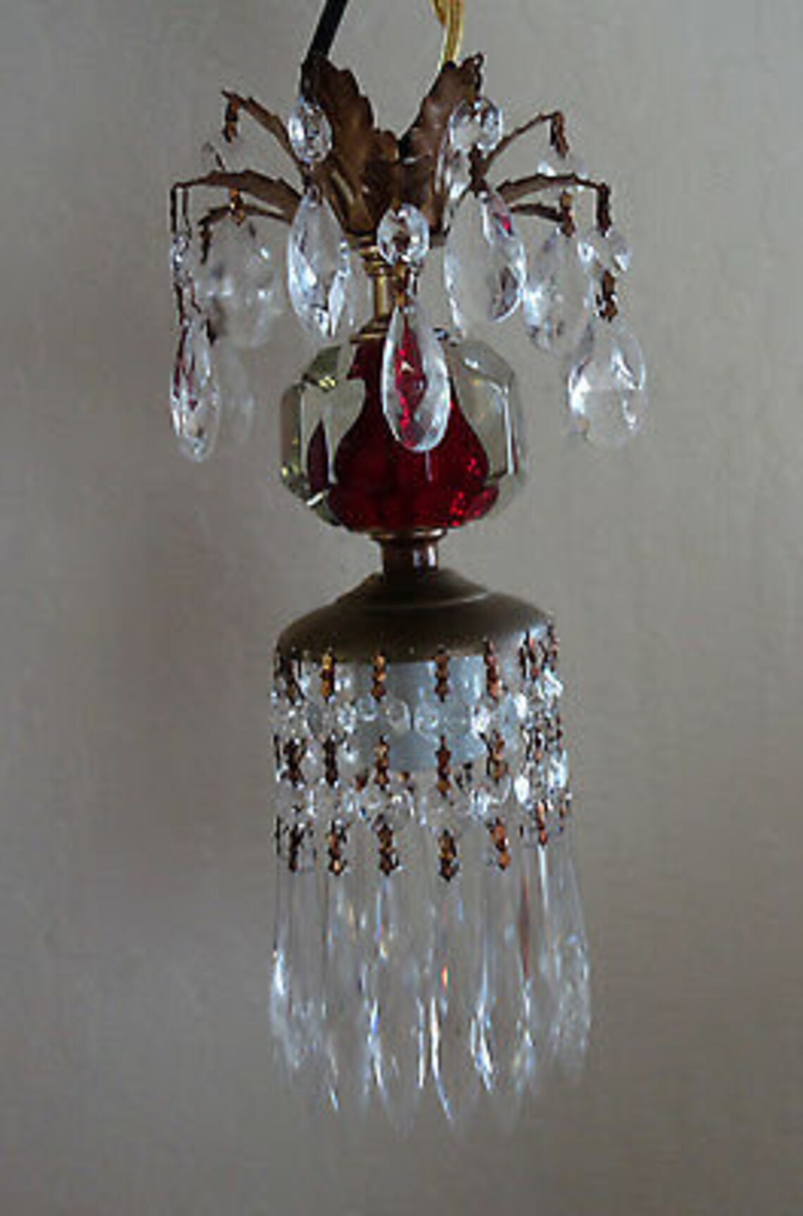 Vintage Ruby Red Pressed Glass Small Petite Brass Hanging Lamp | Etsy