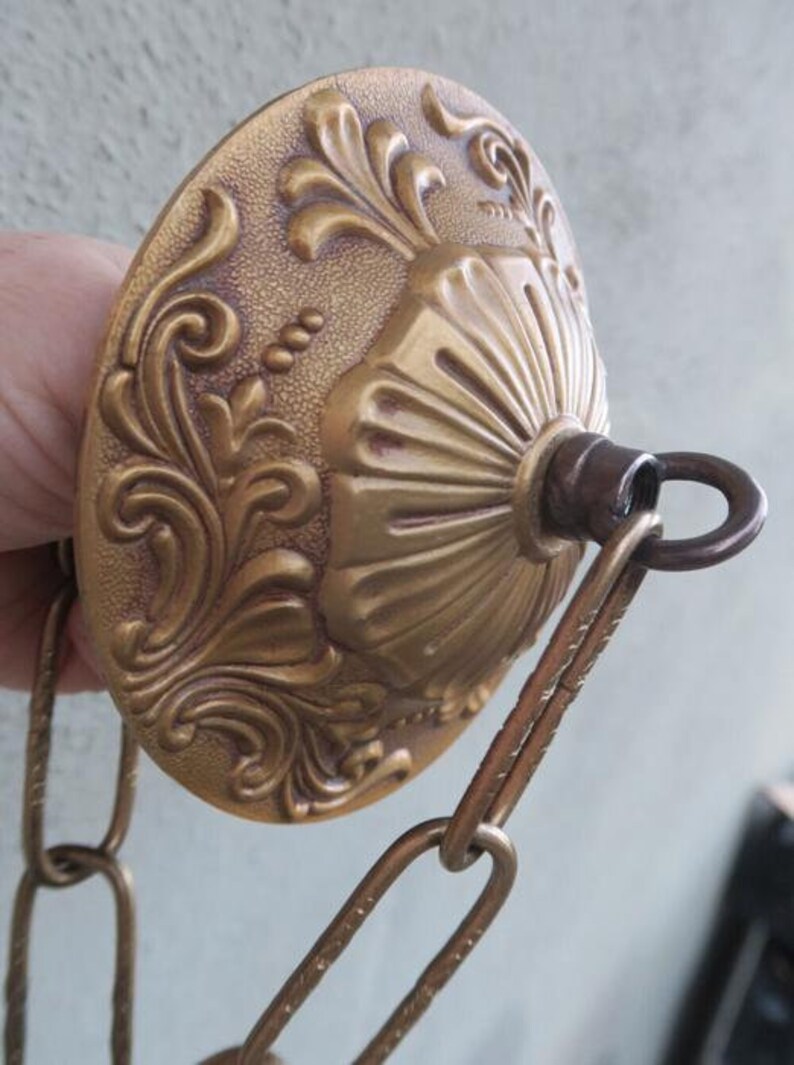 5.5" Vintage Brass Bronze Ceiling Canopy Chain Lamp Chandelier Part ...