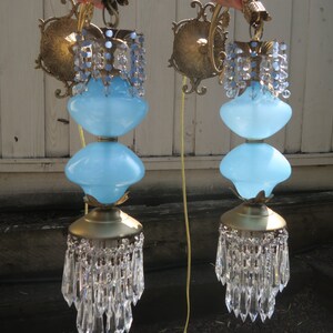 PR Vintage Sconce Lamp Murano Sky Blue Opaline Glass Bronze Brass ...