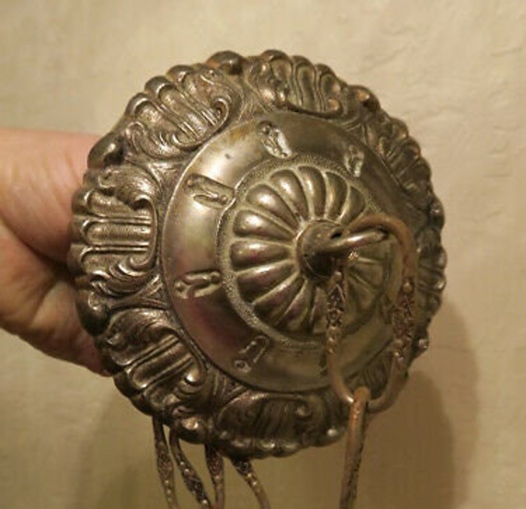 Vintage Brass Silver Tone Ceiling Cap Canopy Chain Lamp Chandelier Part ...