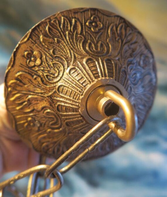 Vintage Brass Bronze Ceiling Canopy Chain Lamp Chande… - Gem