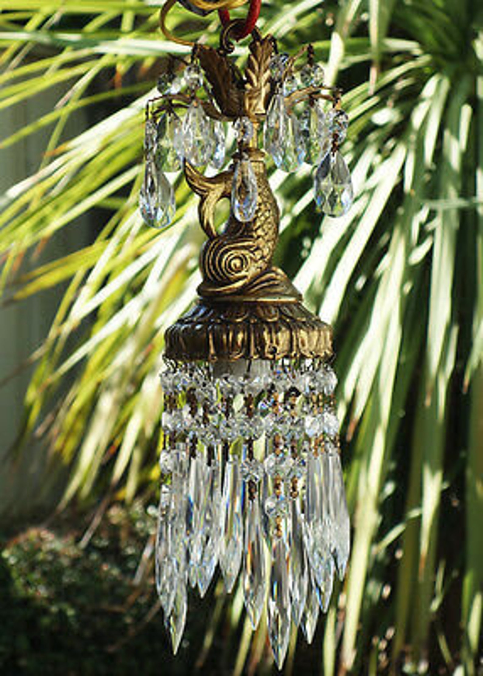 1 Swag Vintage Hanging Dolphin Fish Serpent Lamp Chandelier Gilt Brass ...