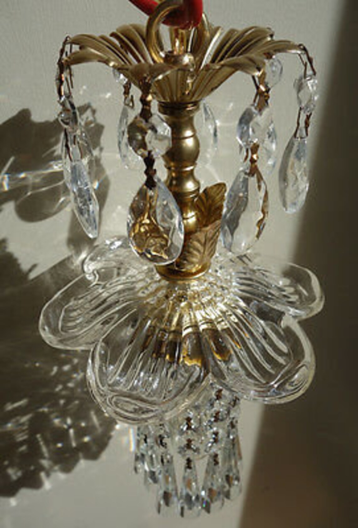 Vintage Flower Blossom Mini Lamp Chandelier Brass Tole Crystal Glass 30 ...