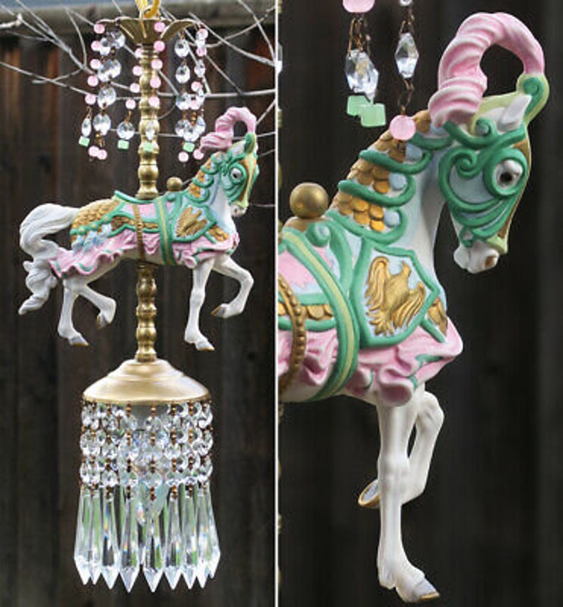 Porcelain Knight Horse Carousel Medieval Swag Lamp Brass Chandelier ...