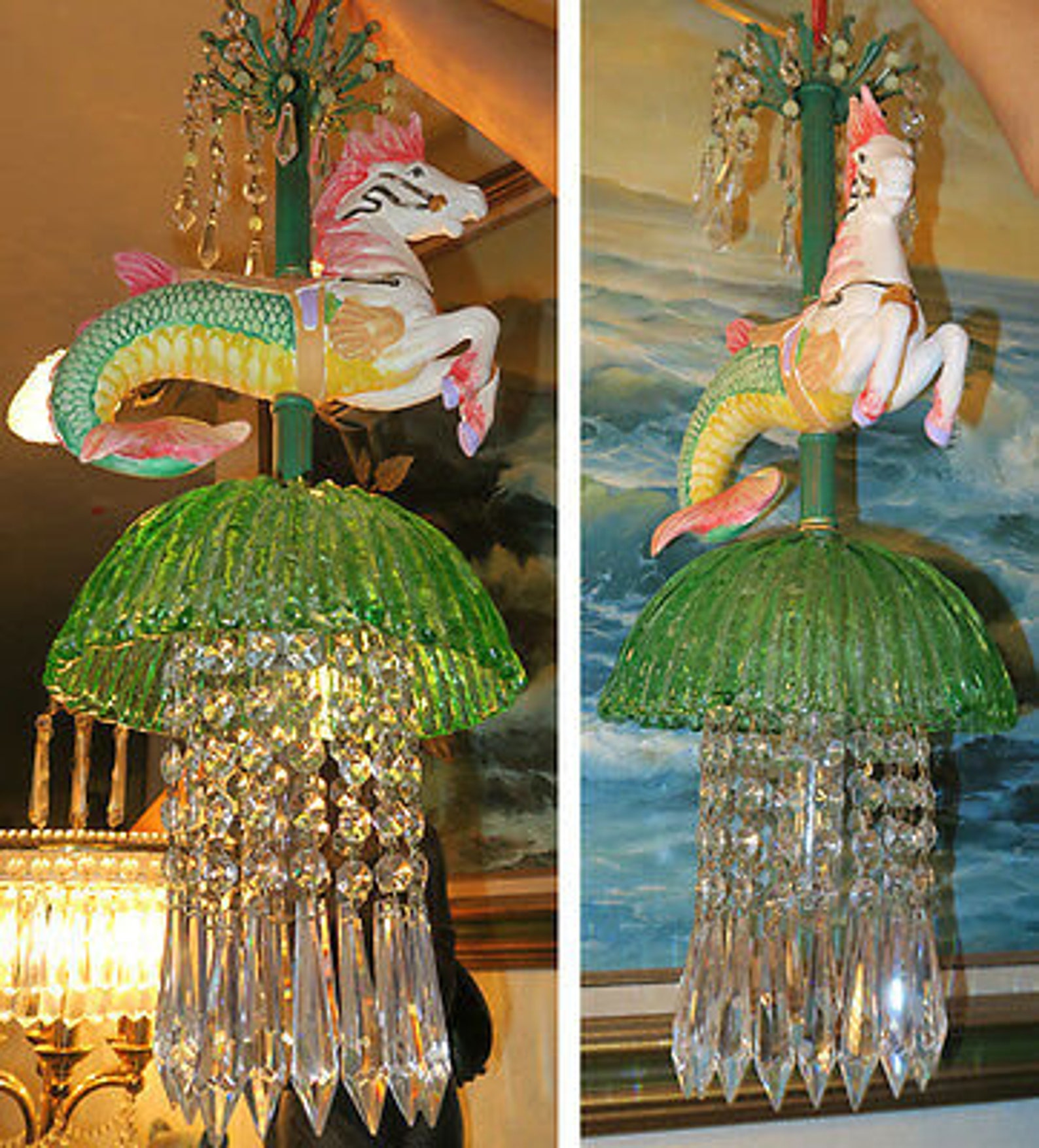 Sea Horse Carousel Lamp Brass Murano Glass Vintage Porcelain - Etsy