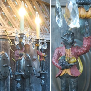 Pair Bronze Vintage Sconce African Monkey Butler Accent Wall Lamp ...