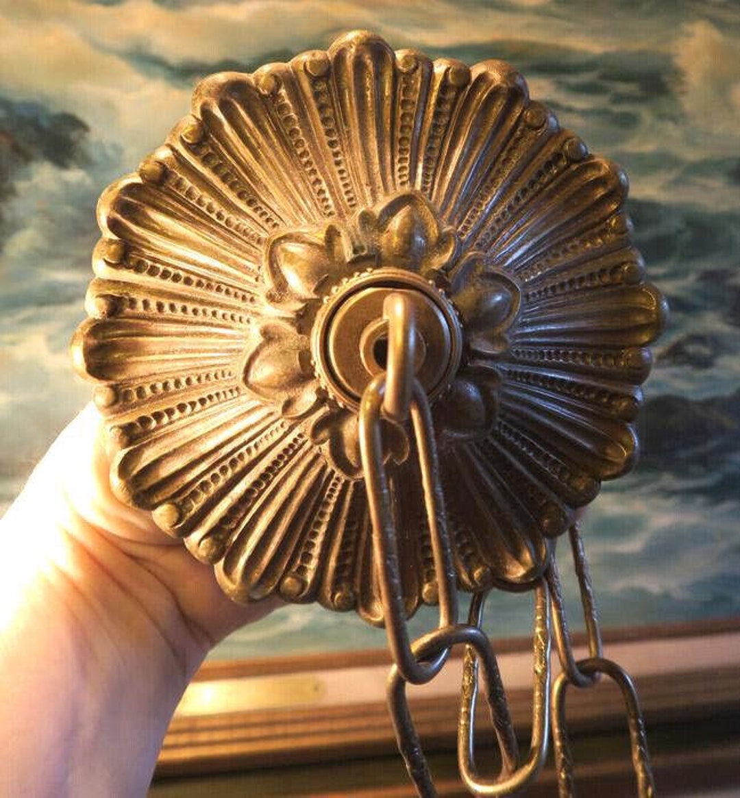 Antique Leaf Brass Bronze Cap Canopy French Lamp Chandelier Part ...