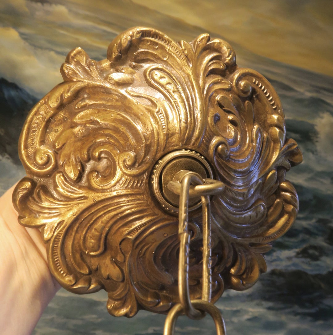 Gilt Ceiling Mount Canopy Part Vintage Spelter Brass Plated Flur-de-lis ...