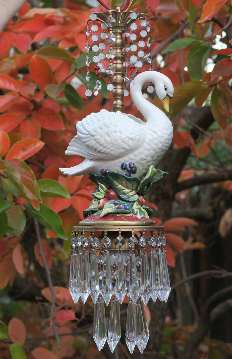 Swan Bird Ceiling Light Lamp Chandelier Glass Brass Porcelain Opaline ...