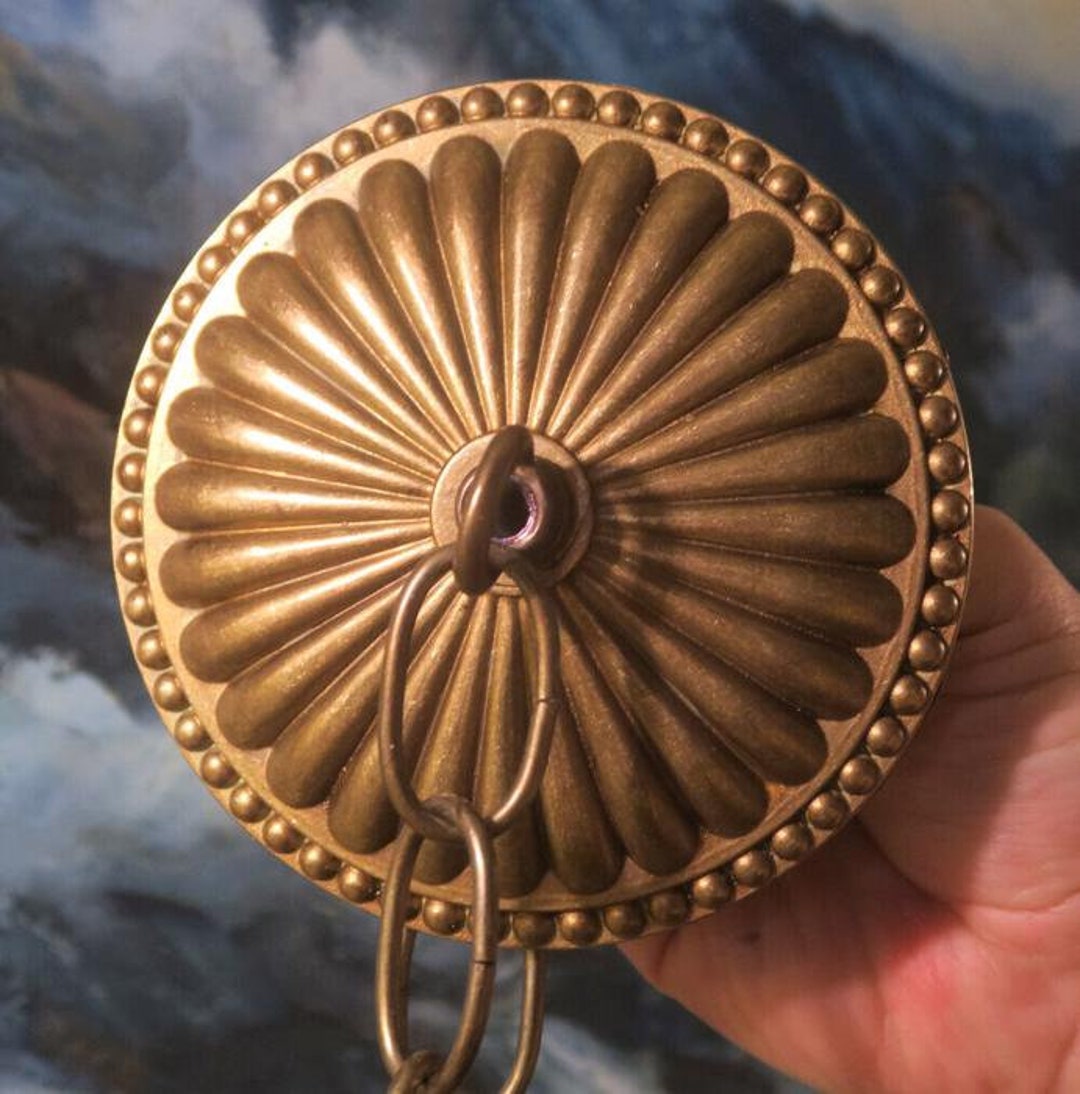 Canopy Lamp Chandelier Cap Ceiling Part Cast Brass Bronze Beaded Ribbed ...
