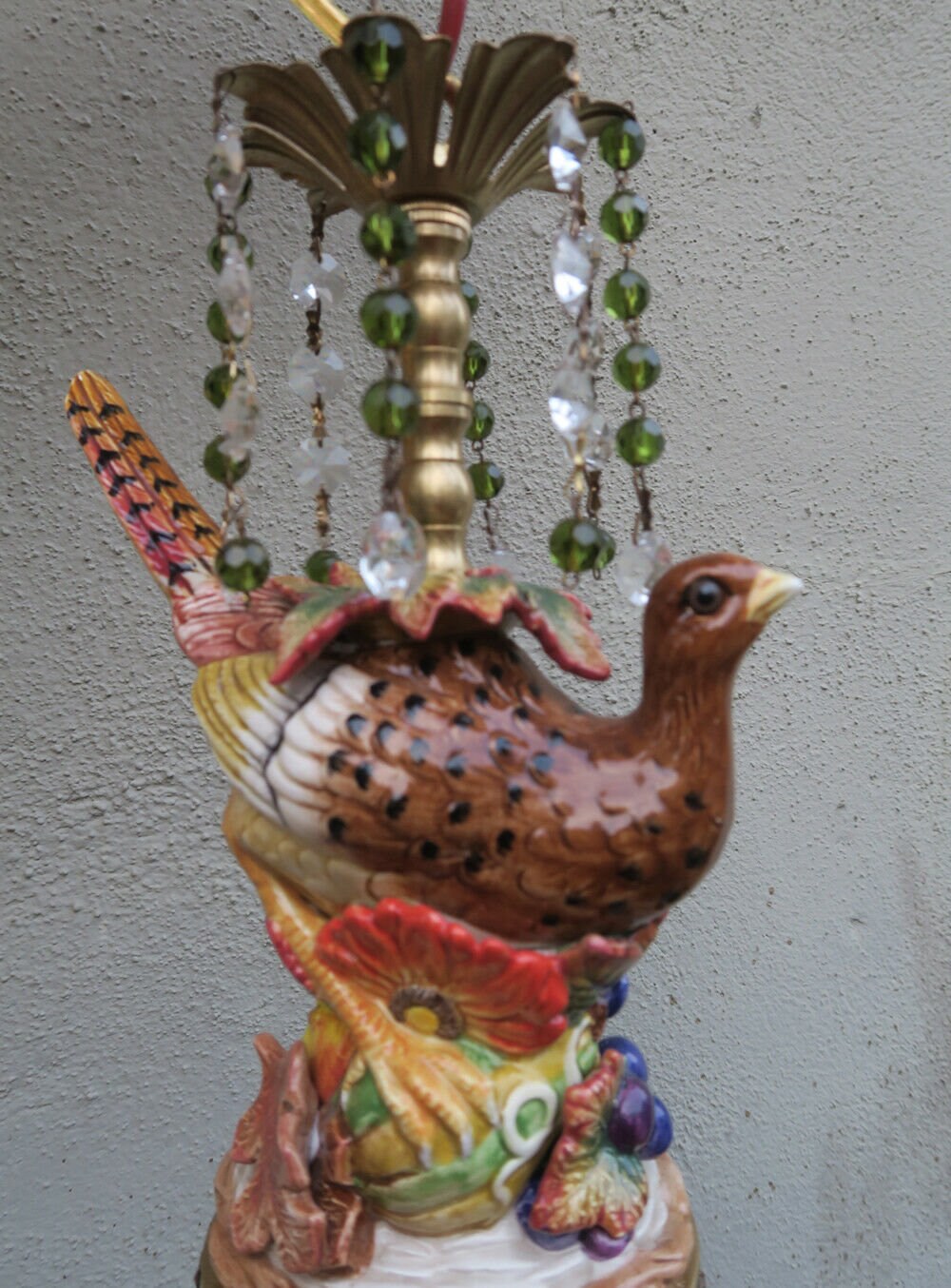 Pheasant Bird SWAG Lamp Chandelier Glass brass porcelain | Etsy