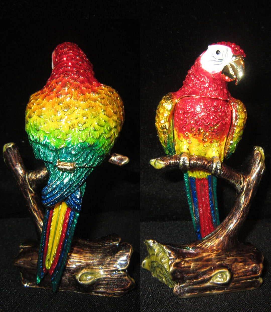 1 Parrot Macaw Bird Jeweled Jewelry Box Gilt Enameled Colorful Paradise ...