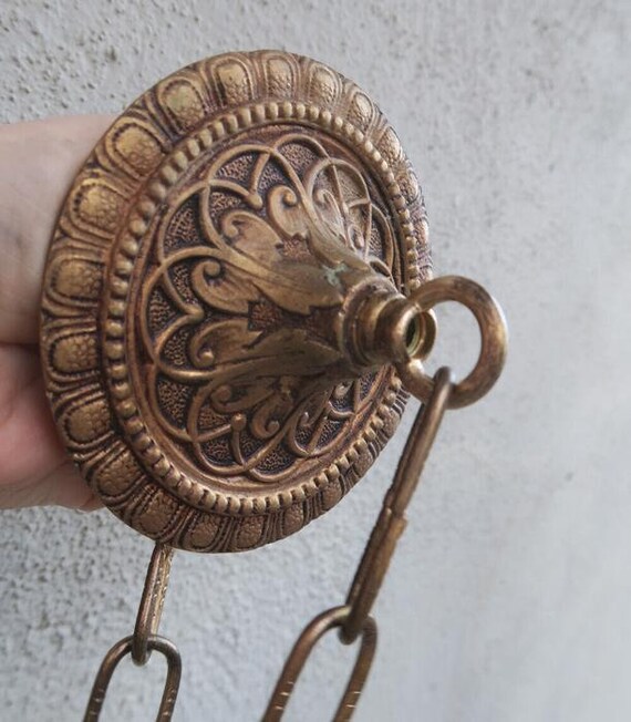 Vintage French Brass Bronze Ceiling Canopy Cap Chande… - Gem