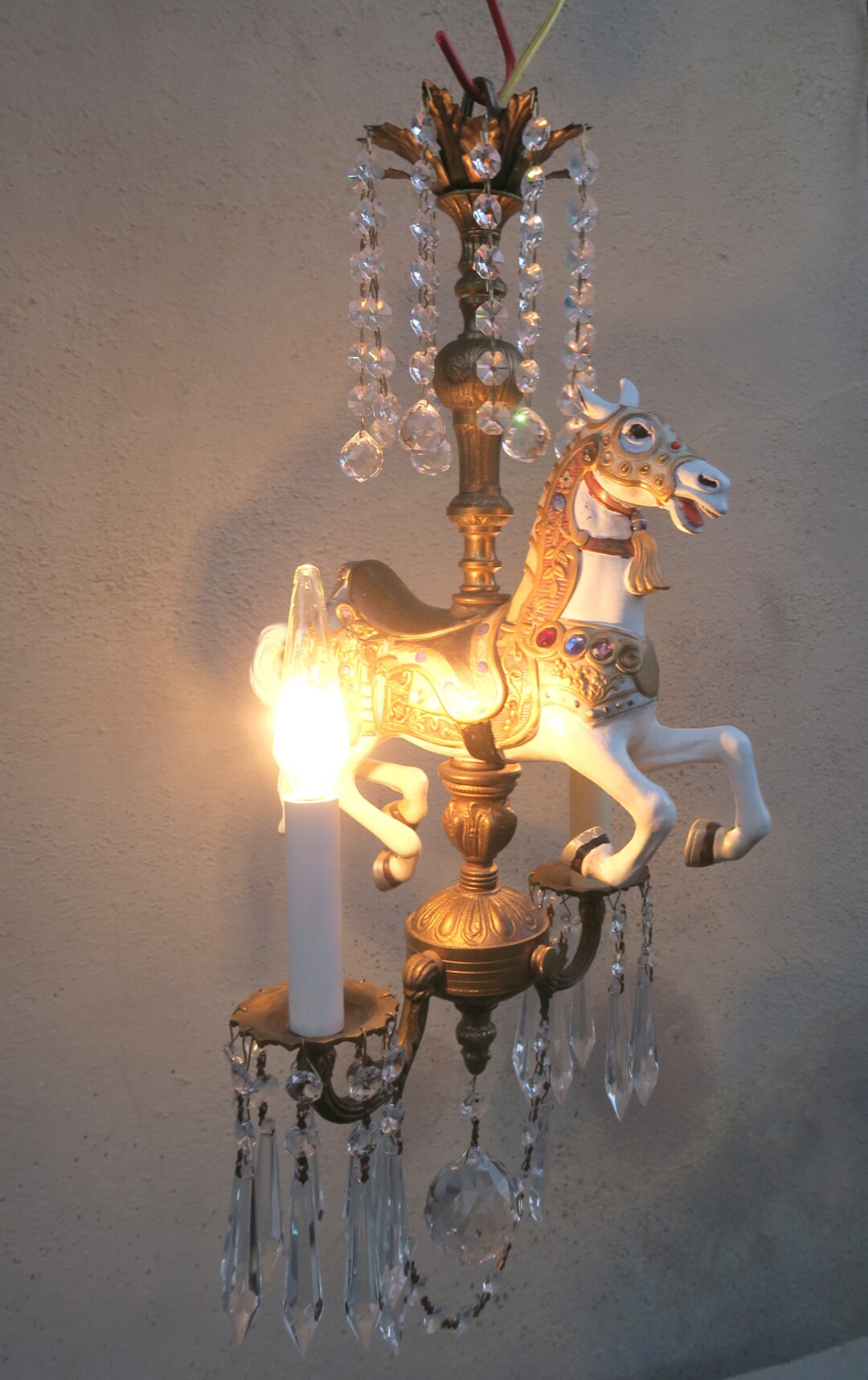 Porcelain Knight Armour Horse Carousel Ceiling Lamp Brass Chandelier ...