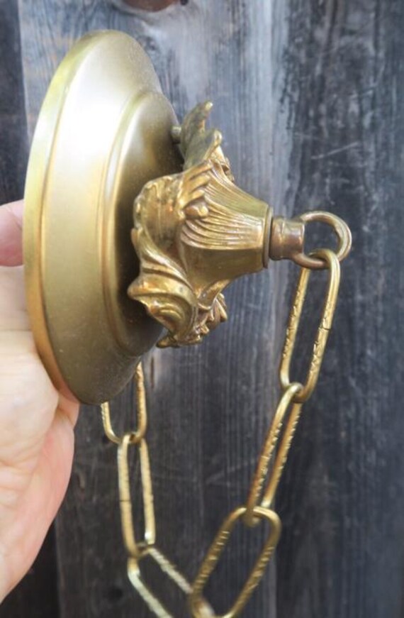 Baroque Vintage Brass Tole Ceiling Canopy Lamp Chande… - Gem