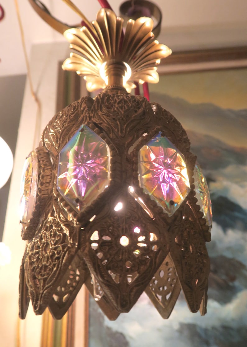 Swag Plugin AB Lamp Vintage Chandelier Light Spelter Brass Jeweled ...