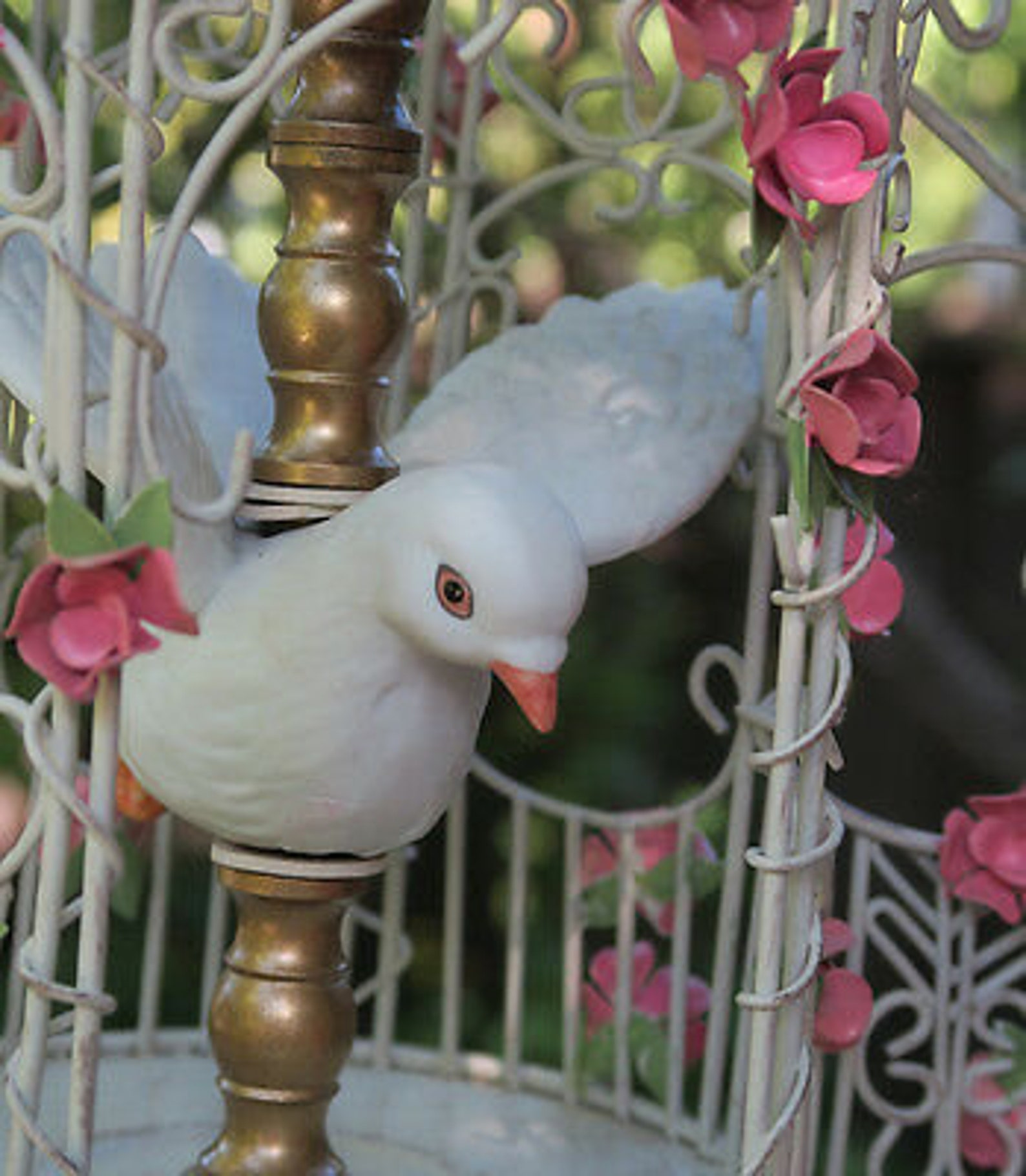 Wedding Porcelain Brass Tole Shabby Pink Roses Bird Cage | Etsy