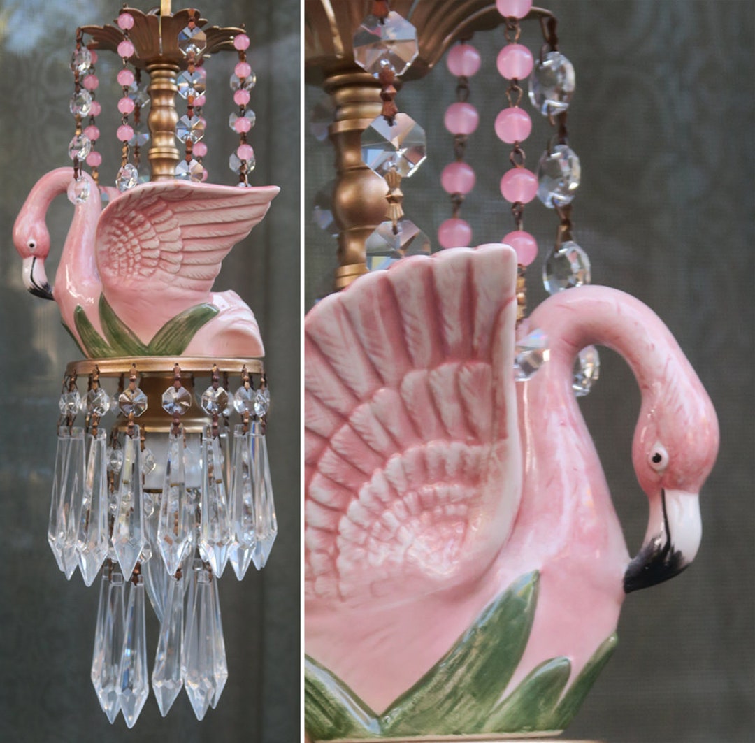 Tropical Pink Flamingo Porcelain Bird Ceiling Lamp Chandelier Glass ...