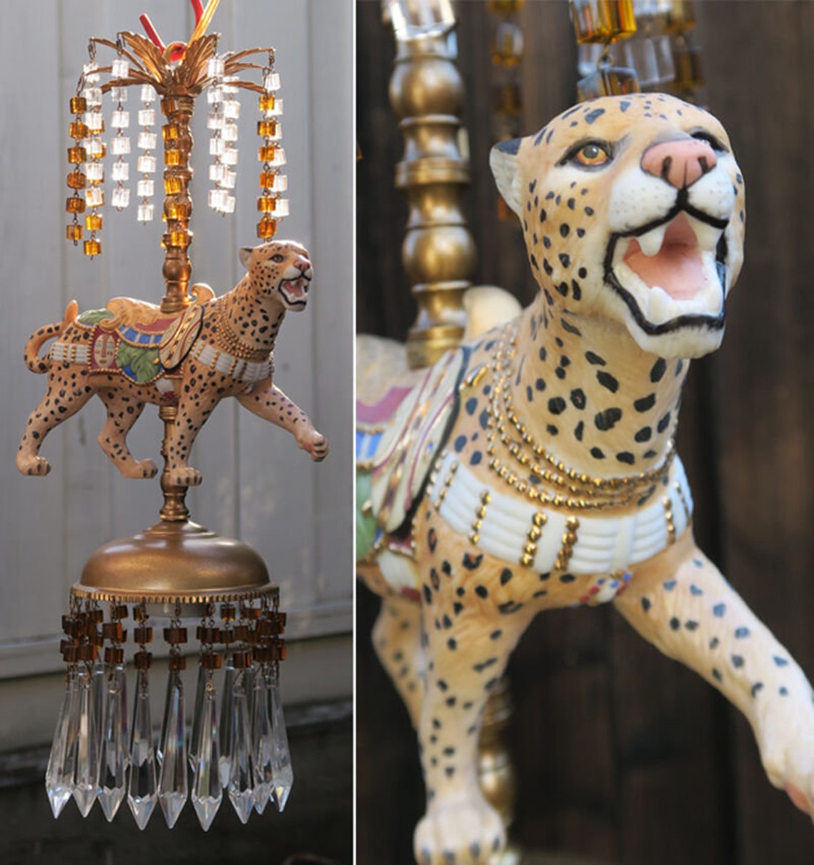 Porcelain Carousel Cheetah Lamp Swag Chandelier Vintage - Etsy