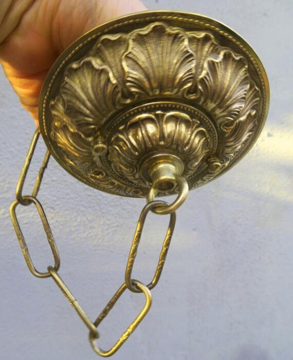 Vintage Brass Bronze 5.5" Ceiling Canopy Chain Lamp C… - Gem