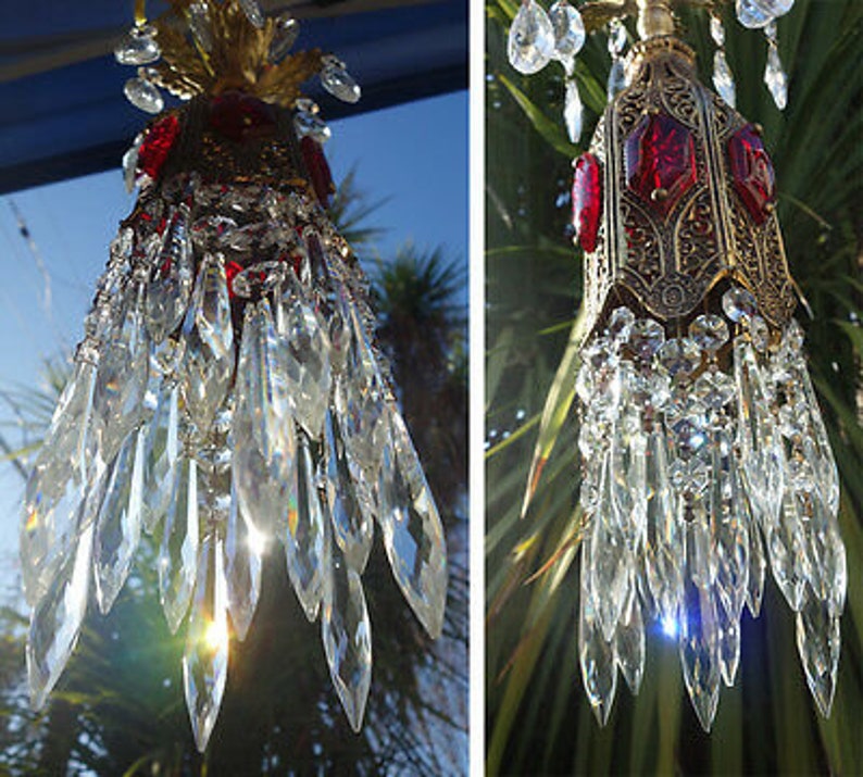 1 Ruby Jeweled Tulip Filigree Mini Crystal Lamp Vintage Chandelier ...