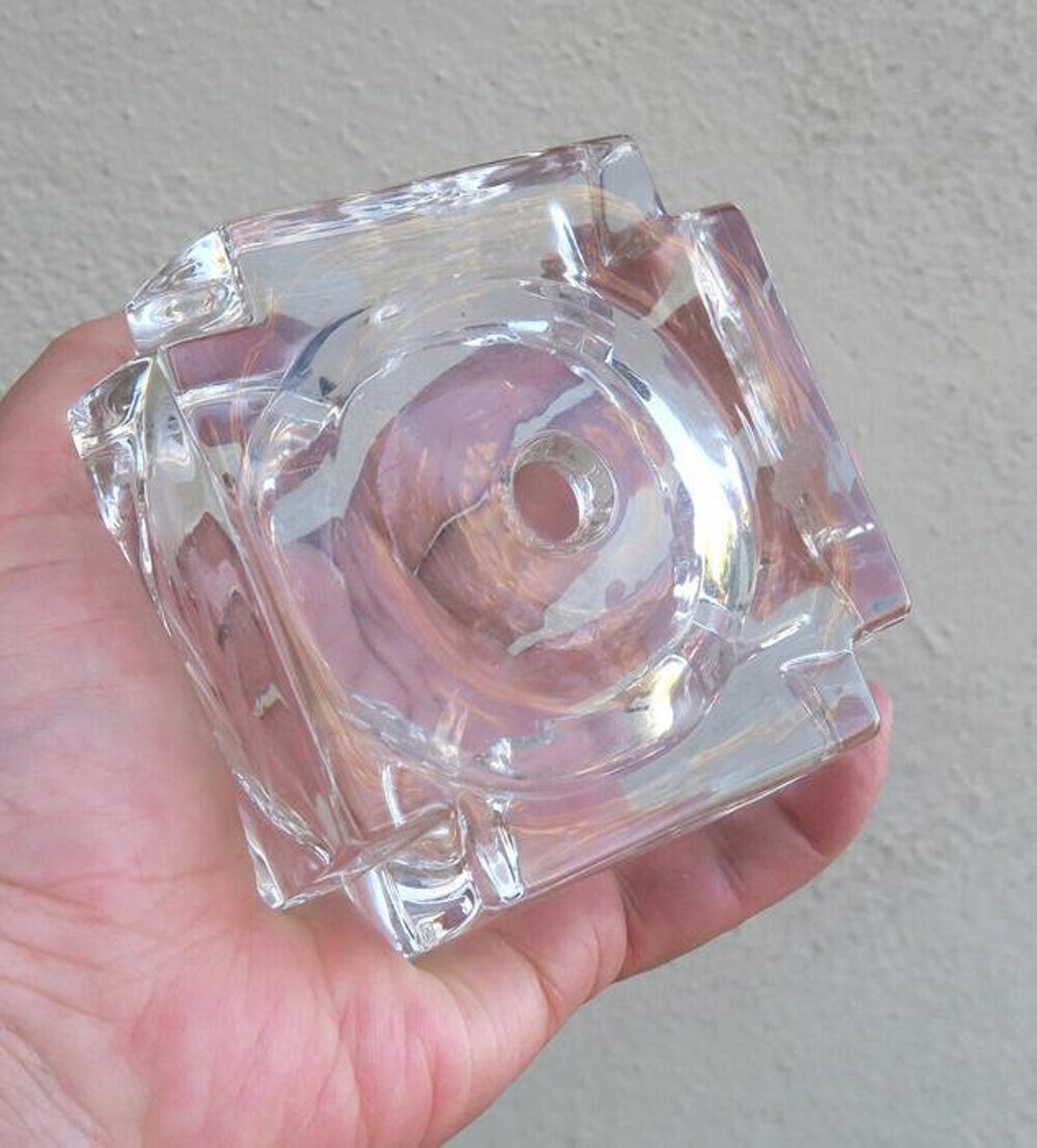 2 Vintage Pressed Clear Glass Lamp Base Part Mid Century for Repair ...