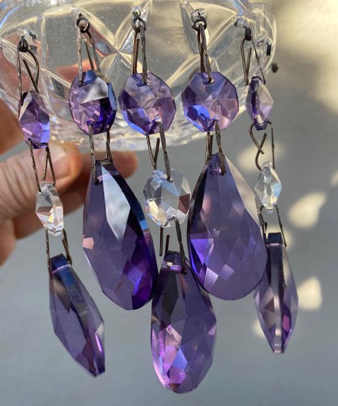 12 Purple Amethyst Glass Crystal Prism Lamp Chandelier Part Dangles ...