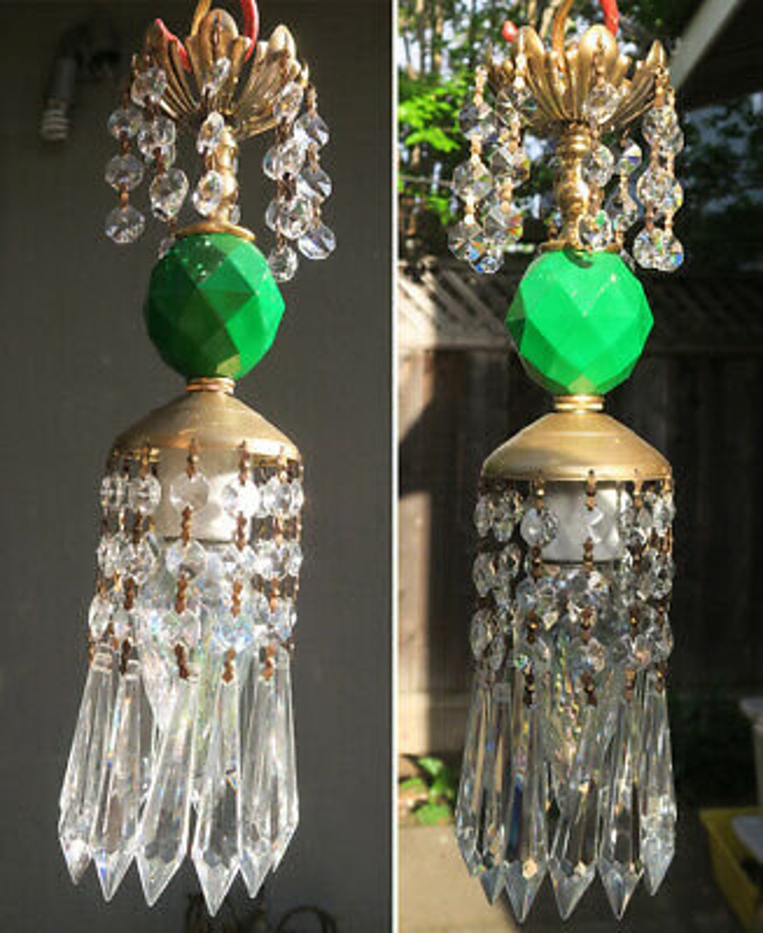 1 Lucite Opaque Emerald Green Swag Lamp Chandelier Crystal Beaded ...
