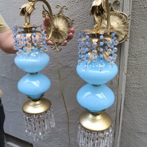 PR Vintage Sconce Lamp Murano Sky Blue Opaline Glass Bronze Brass ...